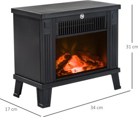 HOMCOM elektrický krb elektrická kamna stojící krb s efektem plamene 6001200W kov černý 34x17x31 cm pro příjemné večery |