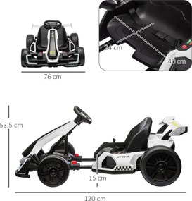 HOMCOM Elektrický Go-Kart pro Děti 6-12 Let 24V 12km/h s Nastavitelným Sedadlem, Drift Go-Kart s Klaksonem, Světly a Hudbou, Bílý