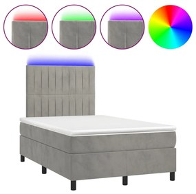 vidaXL Box spring postel s matrací a LED světle šedá 120x190 cm samet