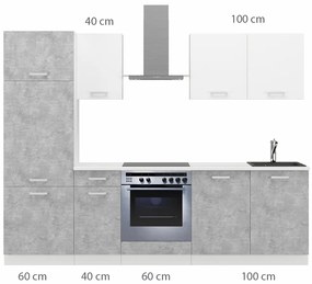 Kuchyňská linka TONI | 260 cm | S PRACOVNÍ DESKOU | bílá/bellato šedá