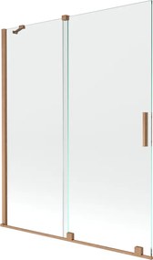 Mexen Velar, 2-křídlová posuvná vanová zástěna 140 x 150 cm, 8mm čiré sklo, měděná matná, 896-140-000-01-65