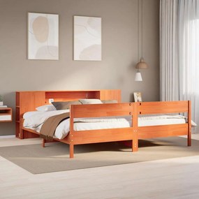 Postel s knihovnou bez matrace 200 x 200 cm masivní borovice 3322938