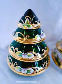 Dóza vánoční stromeček, zdobená zlatem a smaltem 12 cm - Zelená