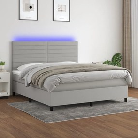 Box spring postel s matrací a LED světle šedá 180x200 cm textil,  3134973