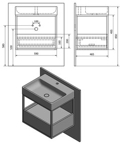 Sapho SKARA umyvadlová skříňka 59x49,5x46,5cm, černá mat/dub Collingwood - CG002-1919