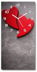 Wallmuralia Nástěnné skleněné hodiny Červená srdce 30x60 cm