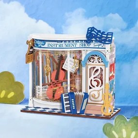 RoboTime Miniatura domečku mini Obchod s hudebními nástroji / Dřevěná