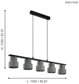 Eglo 39855 - Lustr na lanku HILCOTT 5xE27/40W/230V