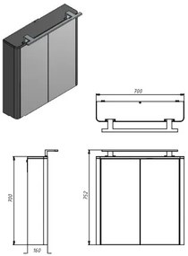 Kingsbath Livorno Structure Grey 70 zrcadlová skříňka do koupelny s LED osvětlením