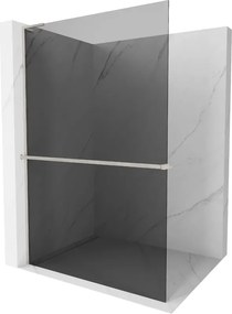 Mexen Kioto+ L, sprchová zástěna Walk-In s poličkou a věšákem 70 x 200 cm, 8mm šedé sklo, broušená ocel profil, 800-070-123-97-40