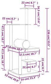 Škrabadlo pro kočky se sisalovými sloupky krémové 136 cm