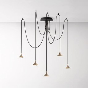 Artemide Unterlinden, mosazné svítidlo pavouk s texturou dřeva, 5x6,8W LED 3000K, Ø 11,7cm