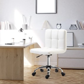 HOMCOM Kancelářská židle, ergonomická židle bez područek, výškově nastavitelná otočná židle, počítačová židle do kanceláře, studovny, umělá kůže, bílá