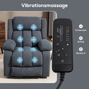 HOMCOM Televizní křeslo s funkcí vstávání, elektrické relaxační křeslo s funkcí ležení, masážní funkcí, 93x91x103 cm, tmavě šedé