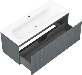 Mexen Rivel, koupelnová skříňka 120 cm s umyvadlem Vela, 1 zásuvka, drážkovaná, grafitová matná/bílá matná, 91A20-12047-1-BF66-W23M0