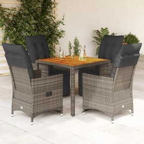 5dílný zahradní bistro set s poduškami šedý polyratan 3276886