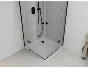 Mexen Roma Duo, sprchový kout 70 (dveře) x 70 (dveře) cm, 6mm čiré sklo, černý profil + sprchová vanička, 854-070-070-70-02-4010B
