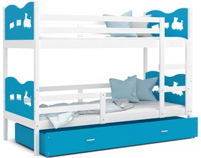 Dětská Patrová postel s úložným prostorem barevný rám - 160 x 80 cm