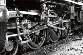 DIMEX | Samolepicí vliesová fototapeta na zeď Kola vlaku MA-5-2903 | 375 x 250 cm | bílá, černá