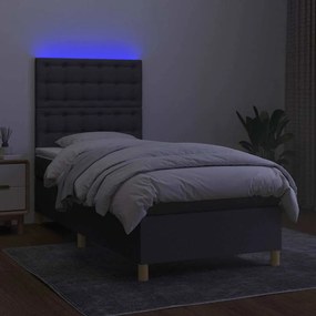Box spring postel s matrací a LED tmavě šedá 100x200 cm textil 3135734