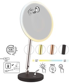 Deante Silia příslušenství, volně stojící kosmetické LED zrcátko na rameni, zvětšení (3x), chromová-černá, ADI_0812