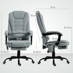Vinsetto výkonné masážní kancelářské křeslo — ergonomické, výškově nastavitelné, polohovatelné s kabelovým ovládáním a vysouvací opěrkou nohou, otočn…