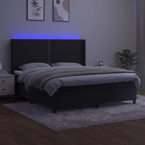 Box spring postel s matrací a LED černá 180x200 cm samet 3139519