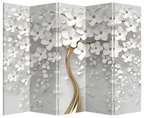 Paraván - Bílý strom s květinami (210x170 cm)