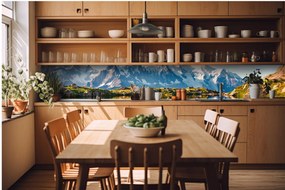 DIMEX | Fototapeta do kuchyně Jezero Lac Blanc KI-420-205 | 420 x 60 cm | modrá, bílá, zelená
