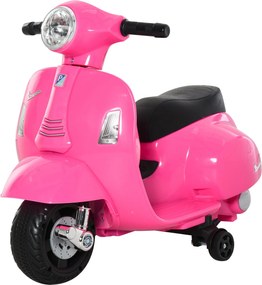 HOMCOM Elektrická Vespa Motorka pro Děti 18-36 Měsíců, 6V Baterie, S Hlavním Světlem, Klaksonem a 4 Koly, Dětská Motorka s Licencí 66.5x38x52 cm Růžov