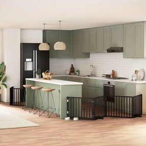 Zábrana pro psy s dvířky skládací 10 panelů černá 800 cm topol 3155571
