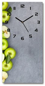 Wallmuralia Nástěnné skleněné hodiny Zelená jablka 30x60 cm