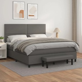 Box spring postel s matrací šedá 180x200 cm umělá kůže