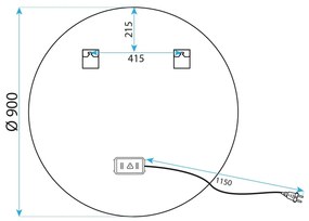 Tutumi Zrcadlo ⌀90 cm s vyhříváním a regulovatelným LED osvětlením , zlaté