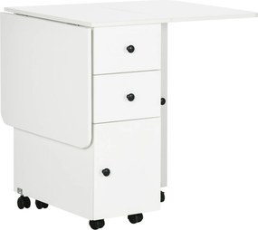 Skládací jídelní stůl HOMCOM s kolečky, skládacími křídlovými deskami, šuplíky a skříňkou pro 4-6 osob 120x60x76,5 cm Bílý