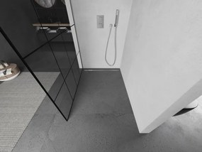 Mexen Kioto, sprchová zástěna Walk-In 140 x 200 cm, 8mm čiré sklo černý vzor, ​​broušená ocel profil, 800-140-101-97-77