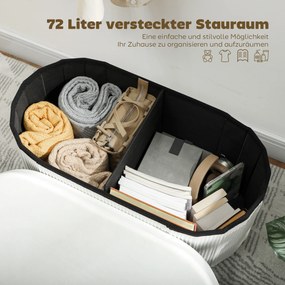Skládací úložná lavice HOMCOM 76 × 38 × 35 cm – polstrovaný sedák se sametovým vzhledem, úložný taburet do obýváku, předsíně i ložnice, krémová