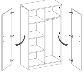 Dvoudveřová šedobílá šatní skříň do dětského pokoje SVEN 2, úchytky - šířka 80 cm, šedá