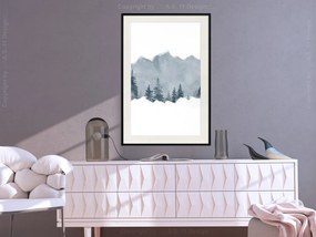 Plakát Sněžná krajina Sibiře - zimní krajina lesních stromů a mlhavého nebe