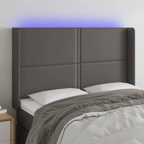 Čelo Postele S Led Hnědé Umělá Kůže Šedá 147 x 16 x 118/128 cm