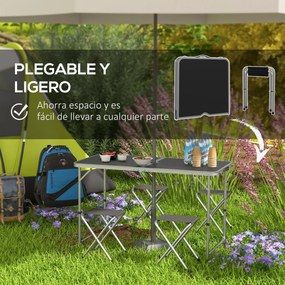 Outsunny 5-dílná kempingová sada skládacího stolu s židlemi, včetně 1 výškově nastavitelného stolu s otvorem na slunečník 120x60x55-70 cm a 4 skládac…