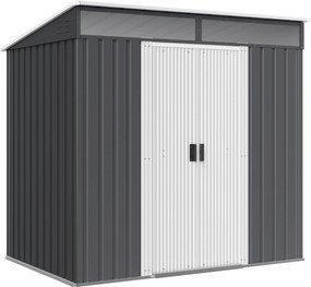 Zahradní kůlna Outsunny 2m² 195x122x181,5 cm Kovová kůlna bez podlahy se posuvnými dveřmi, 2 okny a UV ochranou na uložiště nářadí na terase či patio