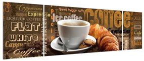 Obraz šálku kávy a croissantů (170x50 cm)