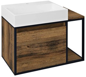 Sapho, SKARA umyvadlová skříňka 80x49,5x46,5cm, černá mat/dub Collingwood (CG003), CG003-1919