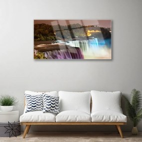 Obraz na skle Les Vodopád Příroda 140x70 cm