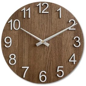 Luxusní dřevěné hodiny Ořech s 3D číslicemi | SENTOP MAS017-3073-silver-hands