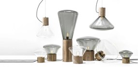 Stolní lampa Brokis Muffins mini Wood PC910 Barva skla: Cognac - transparentní sklo, Barva el. vedení: Textilní kabel -  tmavě šedý, Dřevo: Dub evropský - voskovaný