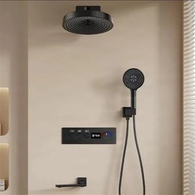 Podomítkový termostatický sprchový systém ELITE EDITION BCS1698 s LED, otočným výtokem a více barevnými provedeními — Černá