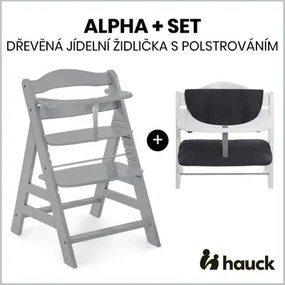 Hauck Alpha+ set 2v1 dřevěná židle, grey + polstrování Melange charcoa
