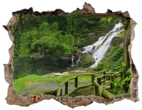 Wallmuralia Díra 3D ve zdi na stěnu Vodopád v pralese 95x64 cm